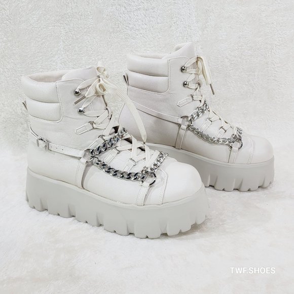 Cape Robbin | Shoes | Emo Stomp 2 Platform Stomper Ankle Boots With Chain Design Off White ...